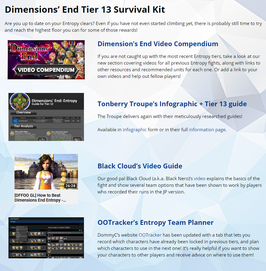 Dimensions’ End Tier 13 Survival Kit – Dissidia Info